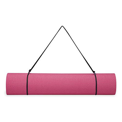 Gaiam Essentials Premium Yoga Mat with Yoga Mat Carrier Sling, Pink, 72 InchL x 24 InchW x 1/4 Inch Thick