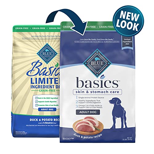 Blue Buffalo Basics Skin & Stomach Care, Grain Free Natural Adult Dry Dog Food, Duck & Potato 22-lb