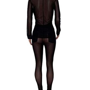 Uni Clau Women Sexy See Through Two Piece Outfits Set Long Sleeve Blouse Sheer Mesh Skinny Pants Club Jumpsuit Black XL