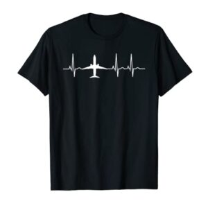 Airplane Heartbeat Pilot Flying Cool Aviator T-Shirt