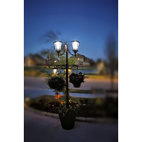 Sun-Ray 312007 Martens Two Head Solar Lamp Post and Planter, 7 ft, Black