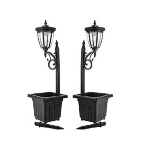 sun-ray 312022 kambria multi function solar lamp post and planter, wall mount, stake light, black, 2 piece set