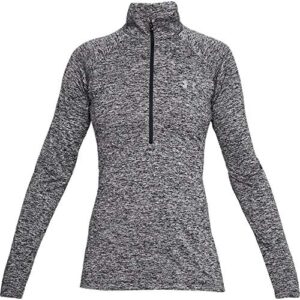 under armour women’s tech twist ½ zip long-sleeve pullover , black (001)/metallic silver , small