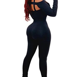 Uni Clau Women's Sexy See Through Jumpsuit Sheer Mesh Hollow Out Criss Cross Bodycon Jumpsuits One Piece Club Rompers Black XL