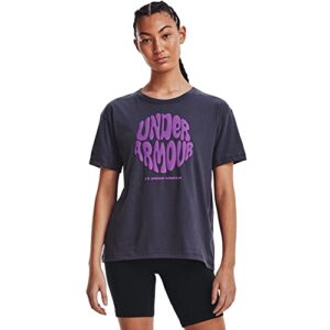 under armour women’s standard grovey wordmark short sleeve t-shirt, (558) tempered steel / / lunar purple, large