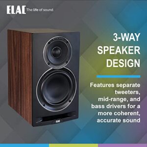 ELAC Uni-Fi Reference 3-Way 6-1/2" Bookshelf Speakers, Pair of Bookshelf Speakers System for Home Entertainment, Black Baffle with Walnut Sides