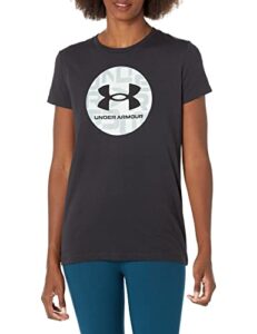 under armour women’s standard circle wordmark short sleeve t-shirt, (001) black / / opal green, medium