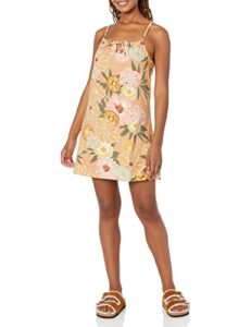 roxy women’s golden sunray again dress, toasted nut bloom boogie, s