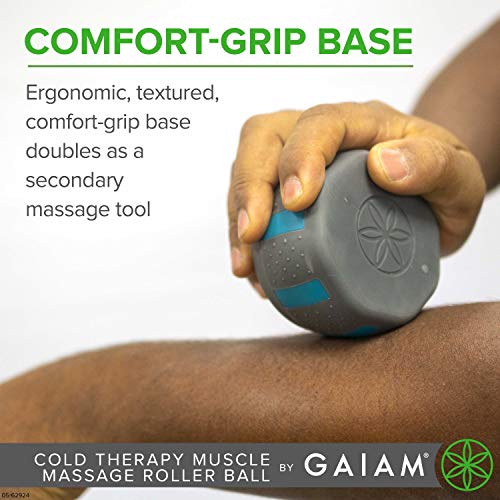 Gaiam Restore Cold Therapy Muscle Massage Roller Ball - Cryosphere Cold Massage Roller Ball - Easy-Glide Roller with Comfort Grip Base - Muscle Massage Tool to Help with Sore Muscles - Compact Design