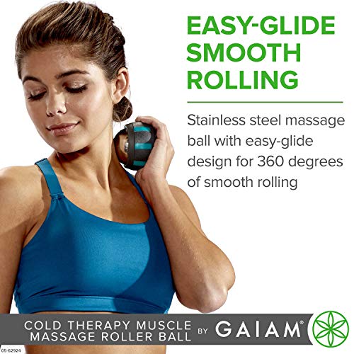 Gaiam Restore Cold Therapy Muscle Massage Roller Ball - Cryosphere Cold Massage Roller Ball - Easy-Glide Roller with Comfort Grip Base - Muscle Massage Tool to Help with Sore Muscles - Compact Design