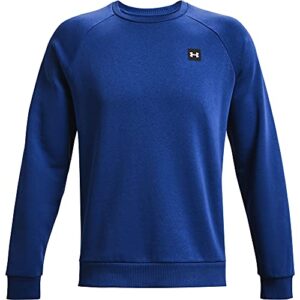 under armour mens rival fleece crew t-shirt , tech blue (432)/onyx white , large