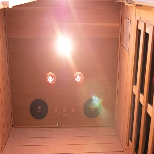 Xmatch Far Infrared Wooden Sauna in Canadian Red Cedar, 1-Person Plus Size, with 1510W, 8 Low EMF Heaters, 2 Bluetooth Speakers, 1 LED Reading Lamp and 2 Chromotherapy Lights