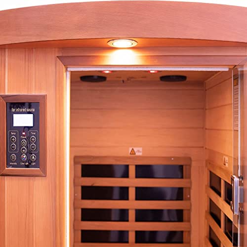 Xmatch Far Infrared Wooden Sauna in Canadian Red Cedar, 1-Person Plus Size, with 1510W, 8 Low EMF Heaters, 2 Bluetooth Speakers, 1 LED Reading Lamp and 2 Chromotherapy Lights