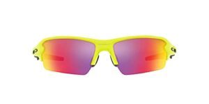 oakley men’s oo9271 flak 2.0 low bridge fit rectangular sunglasses, neon yellow/prizm road, 61 mm