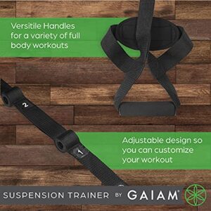 Gaiam Suspension Trainer System for All Fitness Levels - Increase Strength and Build Endurance - Four-Point Anchoring System with 2" W Nylon Straps - Attaches to Any Door - Exercise Guide Included