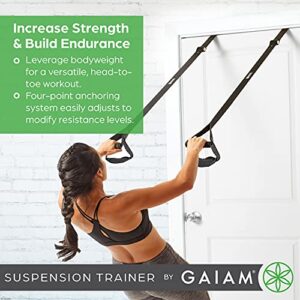 Gaiam Suspension Trainer System for All Fitness Levels - Increase Strength and Build Endurance - Four-Point Anchoring System with 2" W Nylon Straps - Attaches to Any Door - Exercise Guide Included