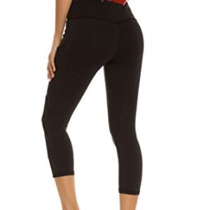 romansong High Waisted Workout Compression Capri Leggings for Women Petite Skinny Mesh Gym Legings with Pockets(Black,Small)