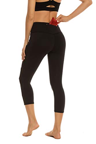 romansong High Waisted Workout Compression Capri Leggings for Women Petite Skinny Mesh Gym Legings with Pockets(Black,Small)