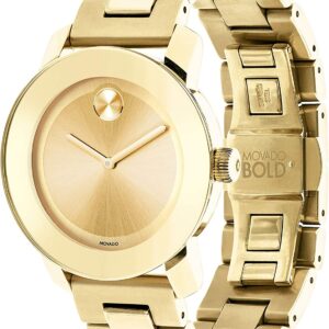 Movado Women's BOLD Iconic Metal Yellow Gold Watch with a Flat Dot Sunray Dial, Gold (Model 3600085)