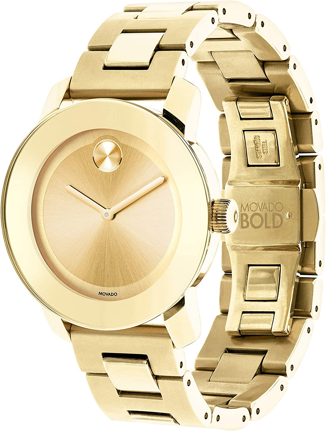 Movado Women's BOLD Iconic Metal Yellow Gold Watch with a Flat Dot Sunray Dial, Gold (Model 3600085)