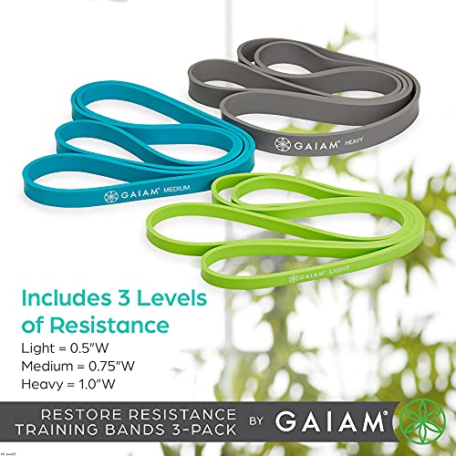 Gaiam Restore Resistance Training Workout Pull Up Bands 3 Pack - Extra-Strong Durable Progressive Resistance Exercise Loop Cords for Assisted Pull Ups and Strength Bands Training