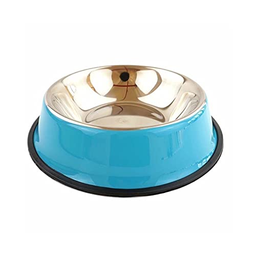 FUUIE Bowls for Food and Water Stainless Cat Bowls Pet Steel Bowl Set Food Water Bowl for Dogs and Cats Anti-Skid Cats Supplies (Color : Blue)