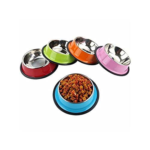 FUUIE Bowls for Food and Water Stainless Cat Bowls Pet Steel Bowl Set Food Water Bowl for Dogs and Cats Anti-Skid Cats Supplies (Color : Blue)