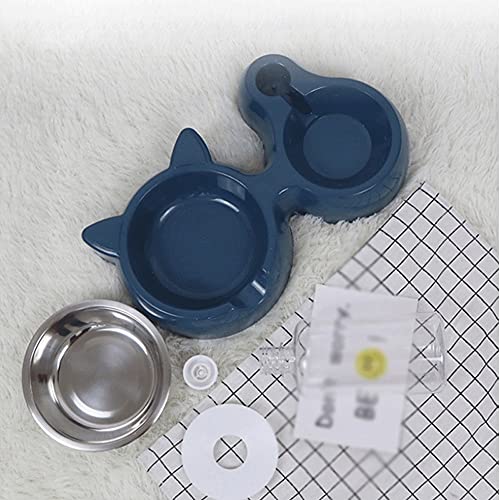 FUUIE Bowls for Food and Water Pet Cat Dog Bowl Automatic Feeder Water Dispenser Bottle Food Storage Double Bowls with Raised Stand for Dogs Cats 500ML (Color : Blue)