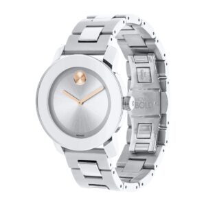 Movado Women's BOLD Iconic Metal Watch with a Flat Dot Sunray Dial, Silver/Pink/Gold (Model 3600084)