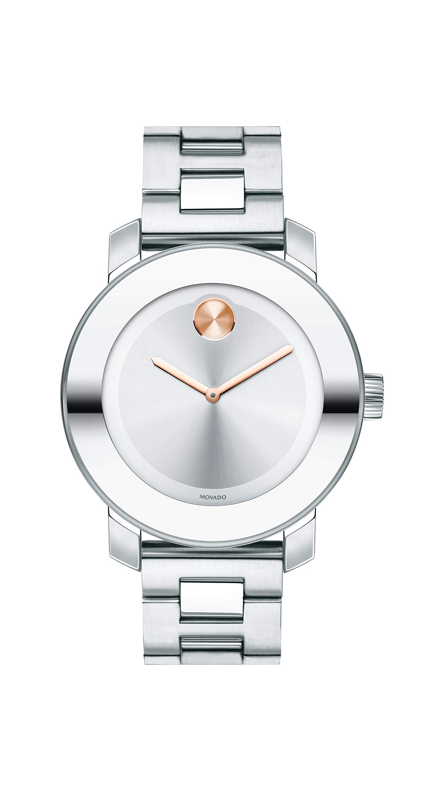 Movado Women's BOLD Iconic Metal Watch with a Flat Dot Sunray Dial, Silver/Pink/Gold (Model 3600084)