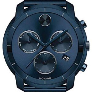 Movado Men's BOLD Thin Blue PVD Watch with a Flat Dot Sunray Dial, Blue (Model 3600403)