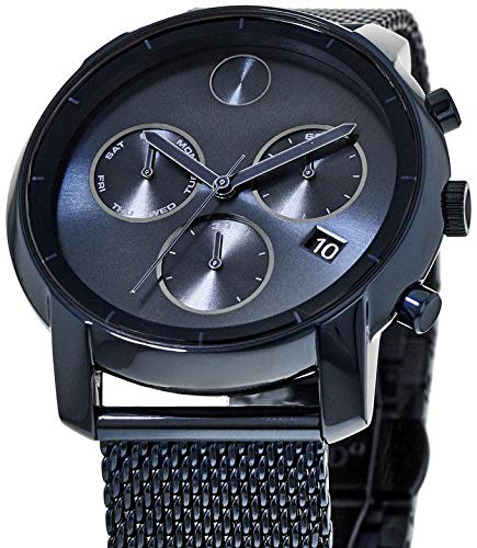 Movado Men's BOLD Thin Blue PVD Watch with a Flat Dot Sunray Dial, Blue (Model 3600403)