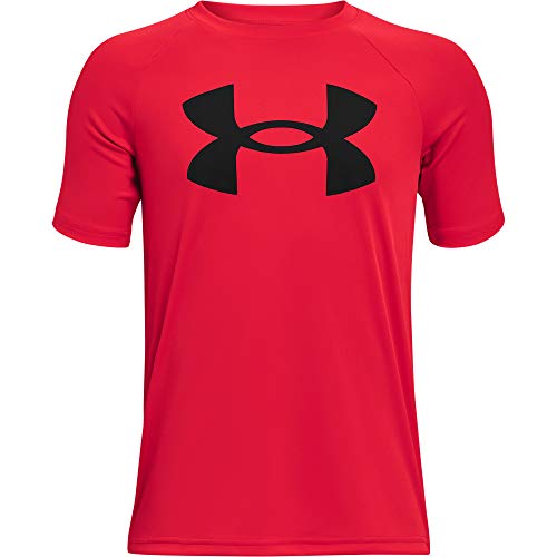 Under Armour boys Tech Big Logo Short Sleeve T-Shirt , Red (600)/Black , Youth Medium