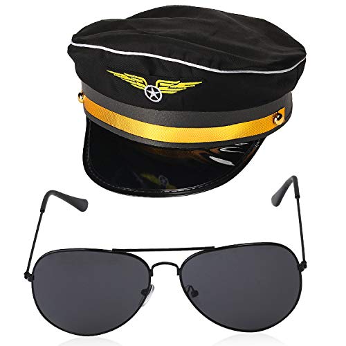 Beelittle Airline Pilot Captain Costume Kit Pilot Dress up Accessory Set with Aviator Sunglasses (Black)