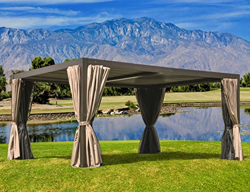 Domi Outdoor Louvered Pergola 10'x13' with Adjustable Aluminum Roof,Grill Gazebo for Patios,Aluminum Frame with Curtains and Mesh for Garden,Patio,Backyard (Dark Brown)