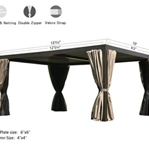 Domi Outdoor Louvered Pergola 10'x13' with Adjustable Aluminum Roof,Grill Gazebo for Patios,Aluminum Frame with Curtains and Mesh for Garden,Patio,Backyard (Dark Brown)