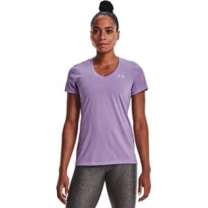 under armour womens tech v-neck short-sleeve t-shirt , octane (566)/metallic silver , small