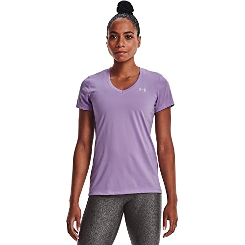 Under Armour womens Tech V-Neck Short-Sleeve T-Shirt , Octane (566)/Metallic Silver , Small