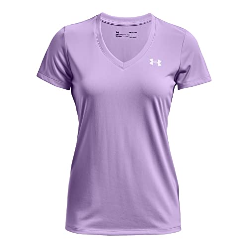 Under Armour womens Tech V-Neck Short-Sleeve T-Shirt , Octane (566)/Metallic Silver , Small