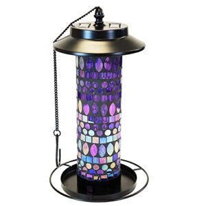 sun-ray 811015 amethyst mosaic solar lighted bird feeder hanging lantern – multicolor/violet/purple/blue