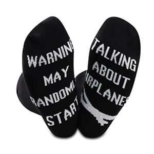 2pairs funny airplane rc pilot flying gift warning may randomly start talking about airplanes socks (talking about airplanes)