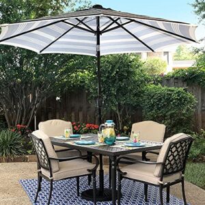 Sun-Ray 811006 9' Round 8-Rib Solar Lighted Patio Umbrella, 32 LED Lights, Push Button Tilt and Crank, Steel Frame, Navy Striped