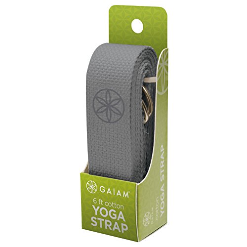 Gaiam Yoga Strap (6ft) Stretch Band with Adjustable Metal D-Ring Buckle Loop | Exercise & Fitness Stretching for Yoga, Pilates, Physical Therapy, Dance, Gym Workouts (Granite Storm)