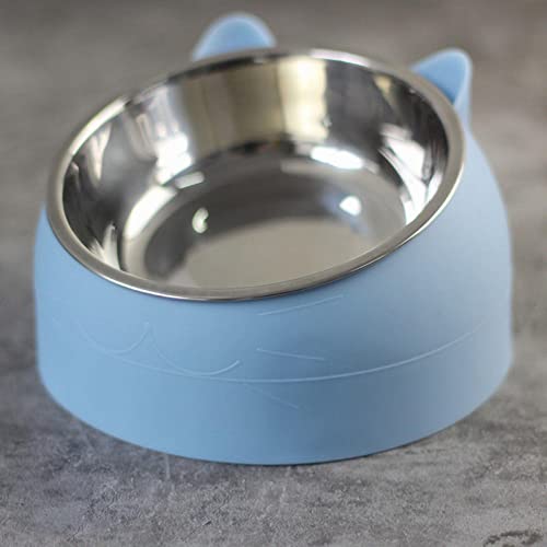 MagiDeal Pet Feeder 15° Raised Water Food Feeder Pet Supplies Tilted Elevated Non Slip Metal Single Bowl for Cat Dog for Indoor Cats Puppy Small Dogs, Blue