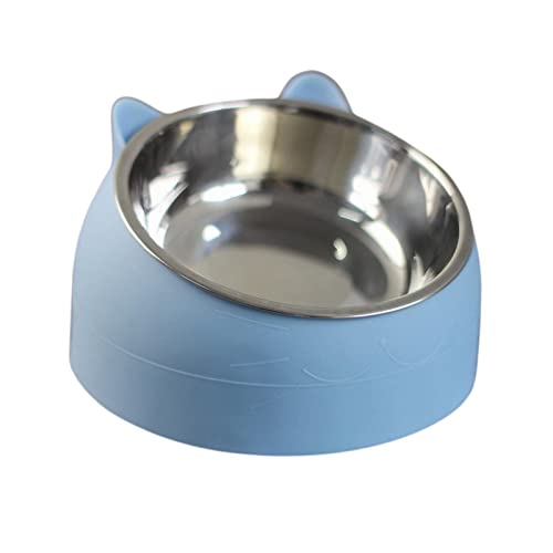 MagiDeal Pet Feeder 15° Raised Water Food Feeder Pet Supplies Tilted Elevated Non Slip Metal Single Bowl for Cat Dog for Indoor Cats Puppy Small Dogs, Blue