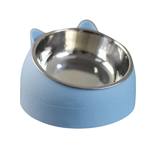 MagiDeal Pet Feeder 15° Raised Water Food Feeder Pet Supplies Tilted Elevated Non Slip Metal Single Bowl for Cat Dog for Indoor Cats Puppy Small Dogs, Blue