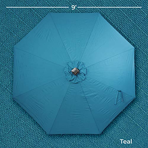 Sun-Ray 811022T 9' Round 8-Rib Solar Lighted Patio Umbrella, 32 LED Lights, Crank and Tilt, Aluminum Frame, Teal