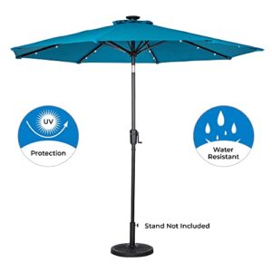 Sun-Ray 811022T 9' Round 8-Rib Solar Lighted Patio Umbrella, 32 LED Lights, Crank and Tilt, Aluminum Frame, Teal