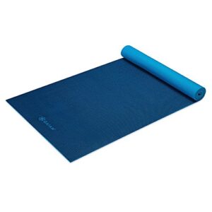 gaiam yoga mat premium solid color reversible non slip exercise & fitness mat for all types of yoga, pilates & floor workouts, navy/blue, 6mm