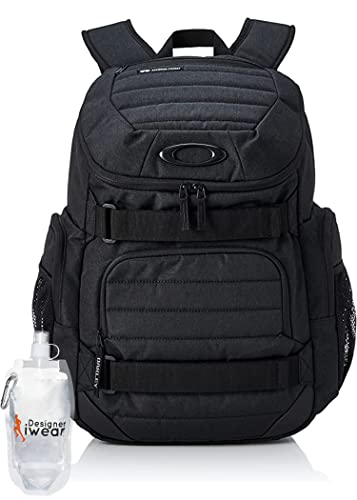 Oakley Men's 30L Enduro 3.0 Big Black Backpack for Hiking Backpacking Camping Traveling + BUNDLE with Designer iWear Collapsible Water Bottle with Carabiner